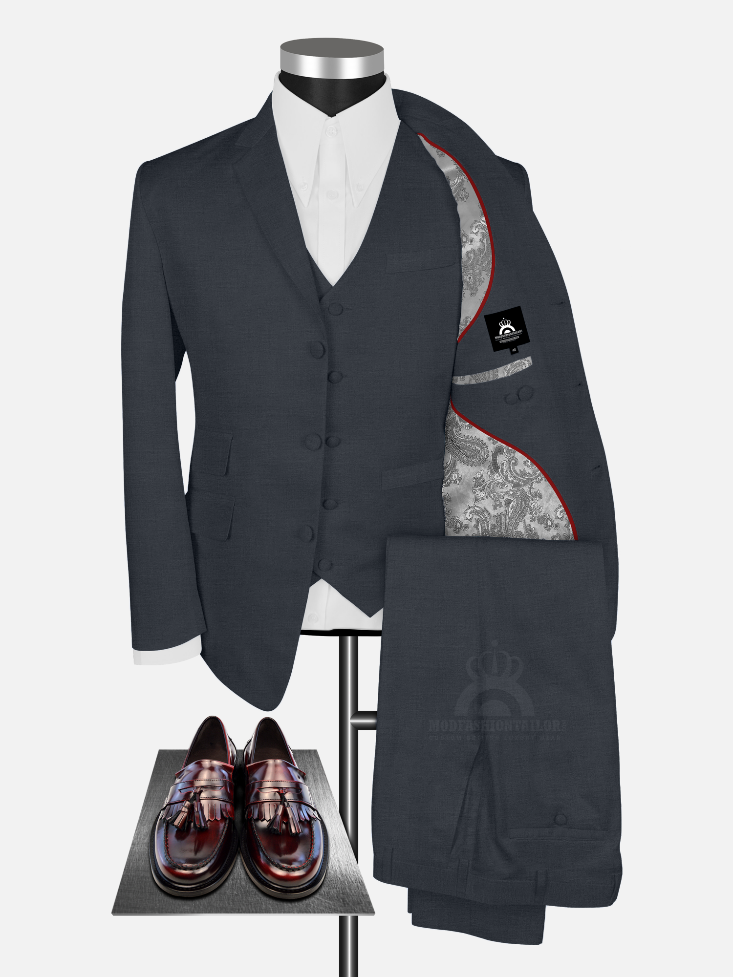 3 Piece 3 Button Dark Gray Mod Suit – Modfashiontailor