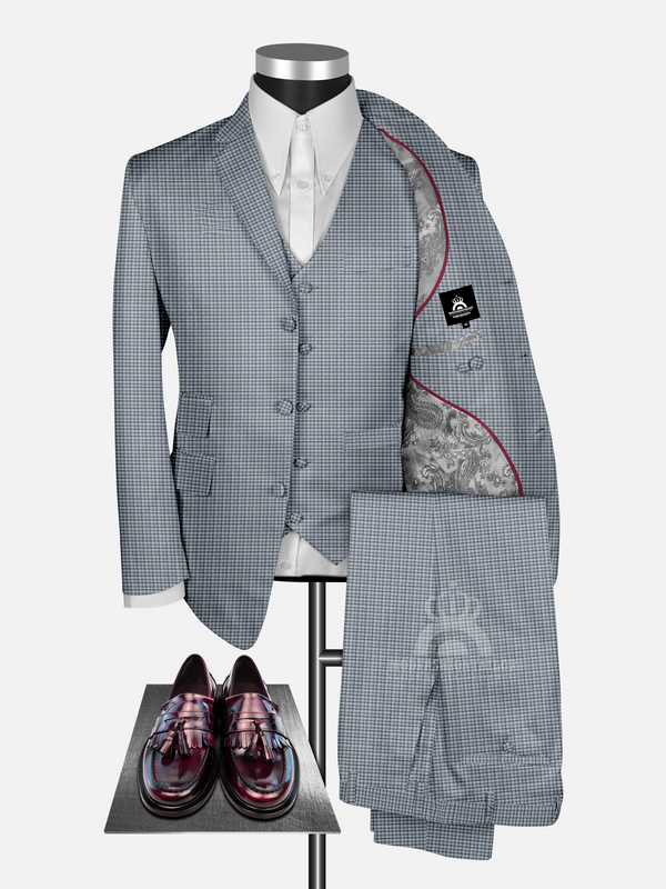 3 Piece Little Blue and Gray Check Mod Suit – Modfashiontailor